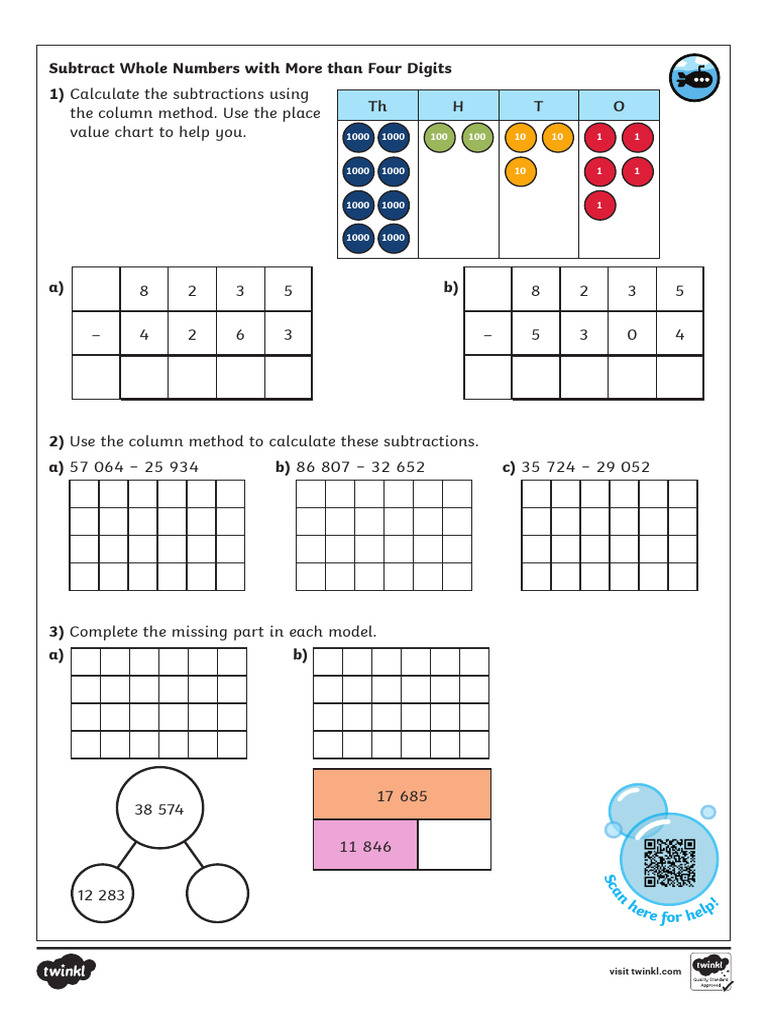 Horizontal - Subtract Whole Numbers With More Than 4-Digits | PDF ...