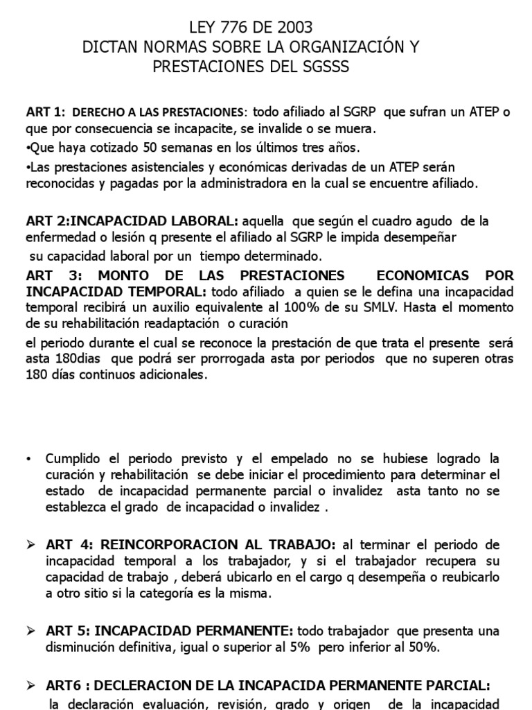 Ley 776 de 2003 | PDF | Pensión | Medicina CLINICA