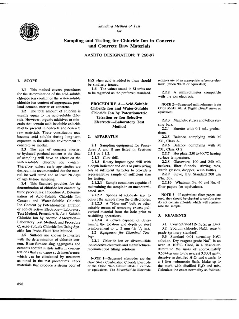 AASHTO T 260 SMT Chloride Ion in Concrete | PDF