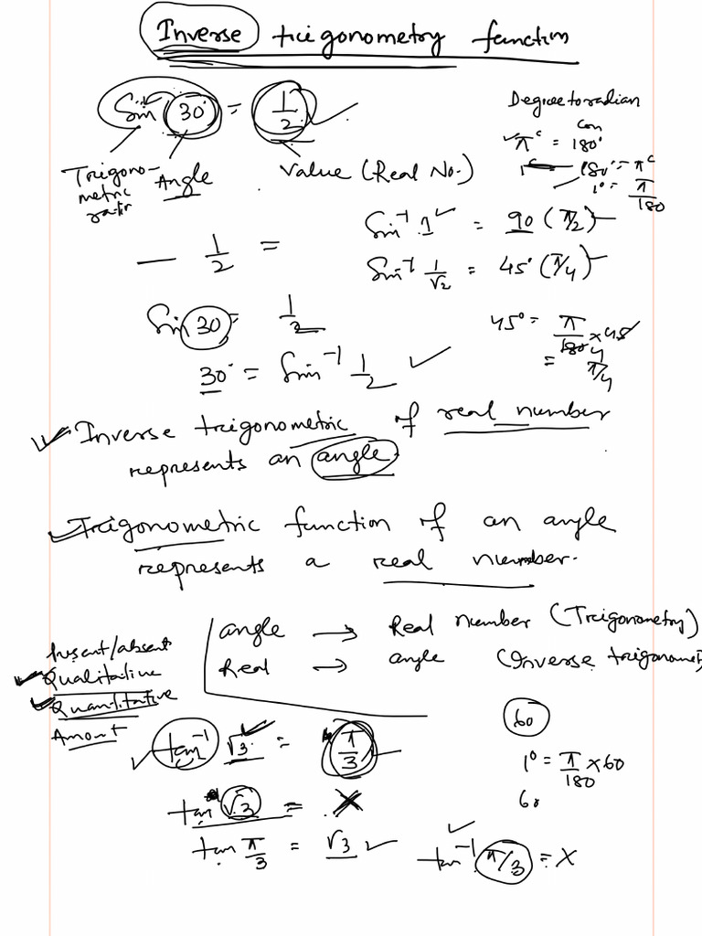Inverse Trigonometric Function Notes | PDF