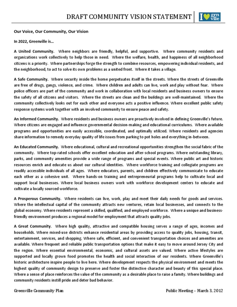Draft Vision Statement | PDF | Community | Employment