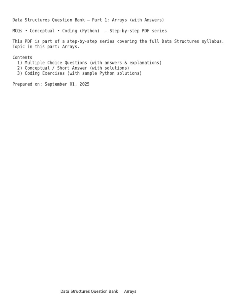 Data Structures Question Bank Part 1 Arrays | PDF | Pointer (Computer Programming) | Time Complexity