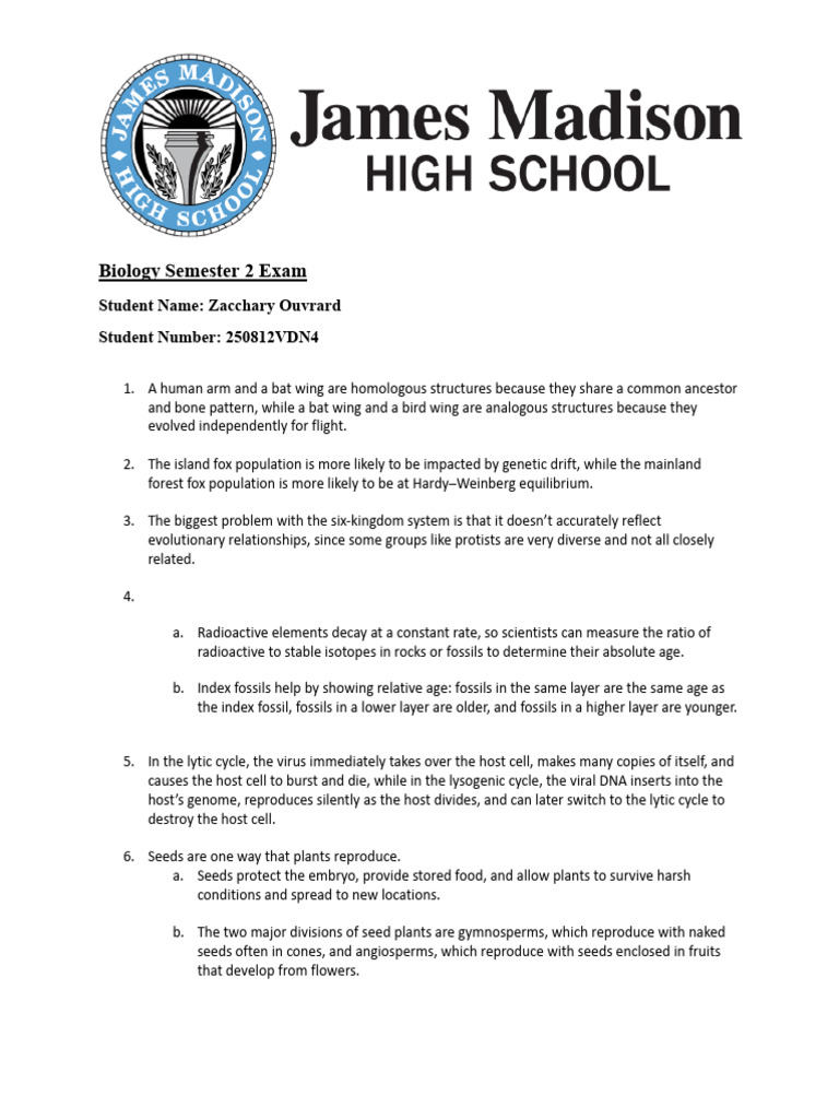 Biology Semester 2 Exam | PDF | Seed | Glands