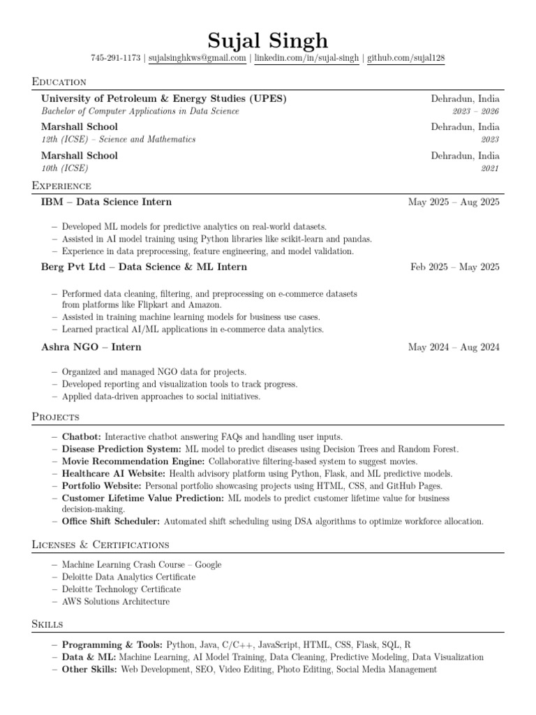 Sujal Singh: Data Science Intern Profile | PDF | Machine Learning ...