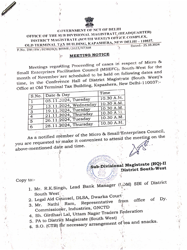 MSME Meeting Notice For The Month of November 2024 | PDF