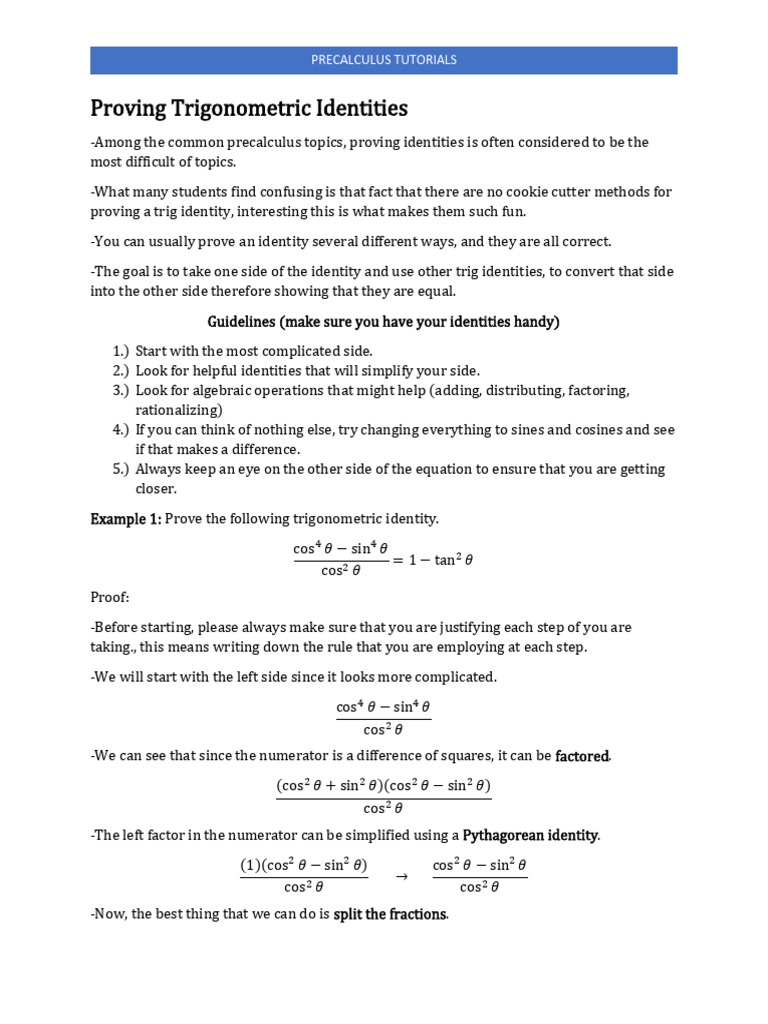 Proving Trigonometric Identities | PDF | Trigonometric Functions | Trigonometry