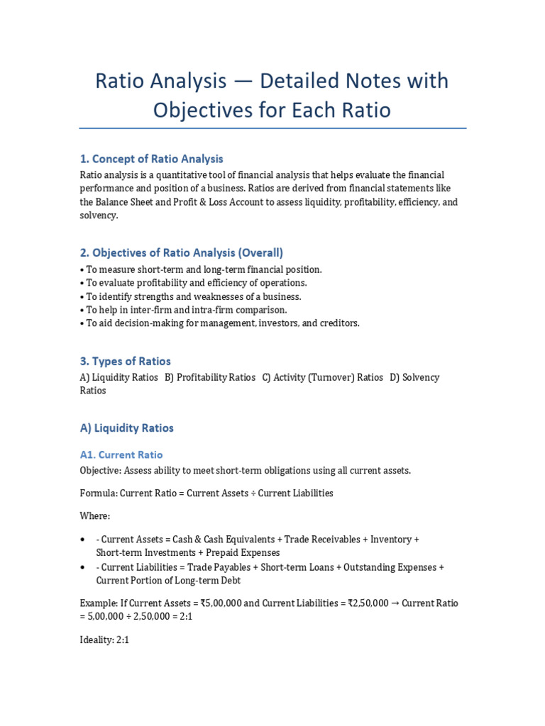 Ratio Analysis With Objectives | PDF | Debt | Market Liquidity