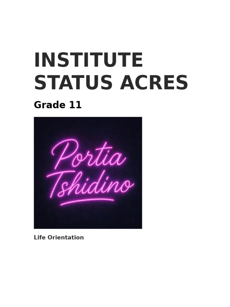 Institute Status Acres: Grade 11 | PDF