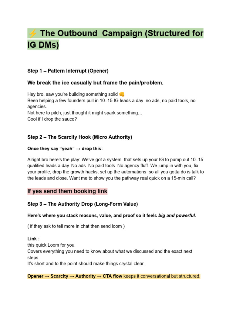 The Outbound Campaign (Structured For IG DMS) | PDF