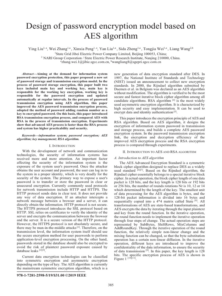 Design of Password Encryption Model Based On AES Algorithm | PDF ...