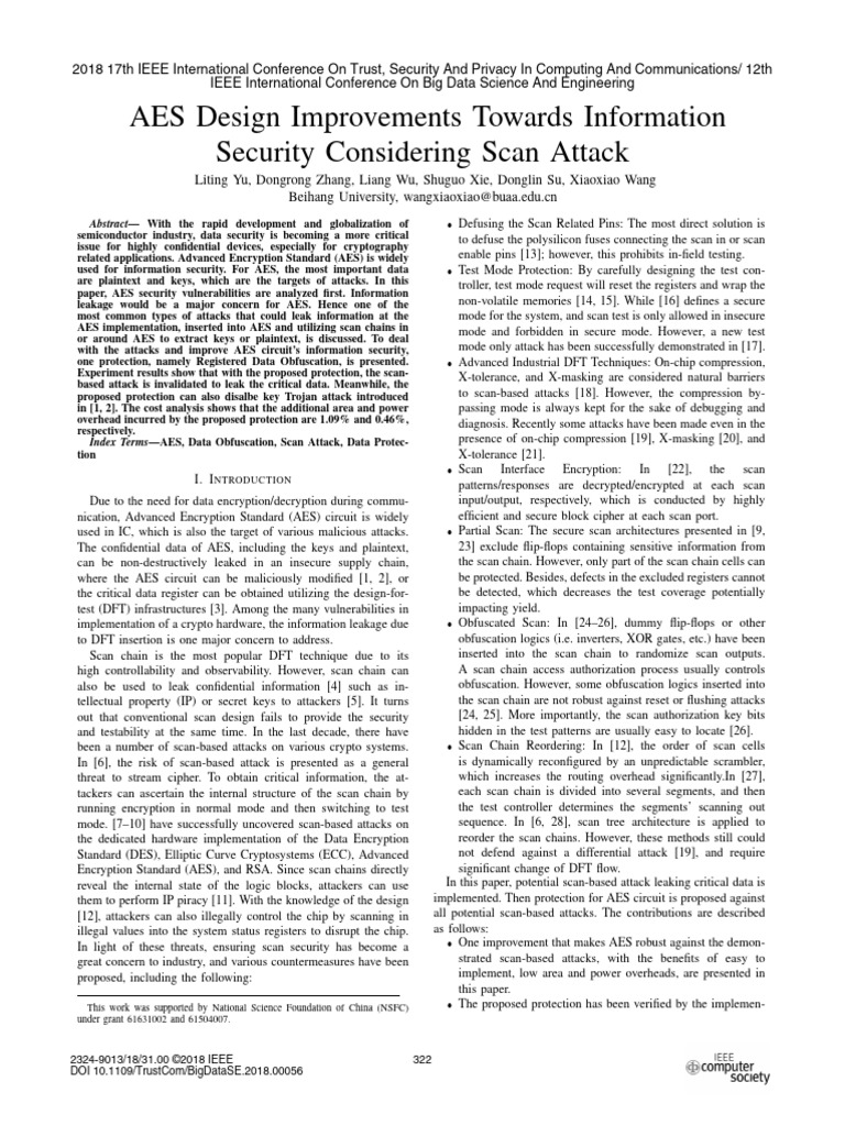 Enhancing AES Security Against Scan Attacks | PDF | Military ...