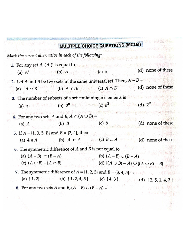 Sets MCQ's | PDF