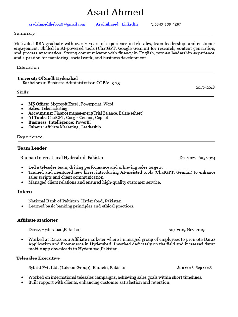 Asad Ahmed Resume | PDF