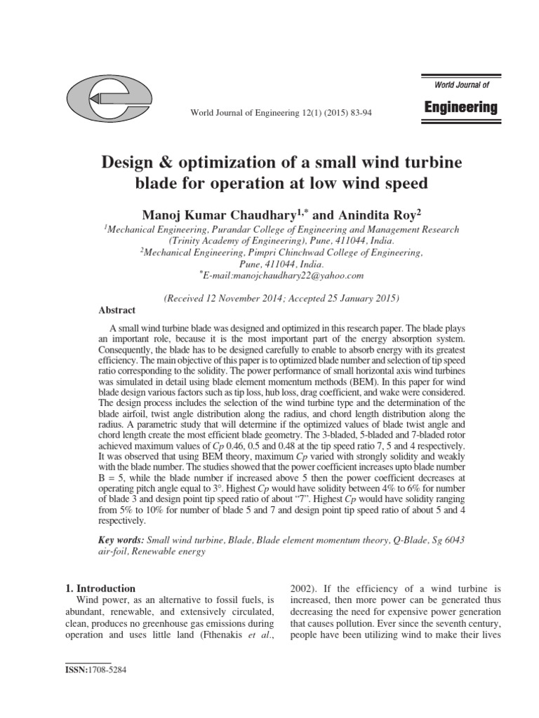 Design and Optimization of Wind Trubine For Low Wind Speed Operation ...