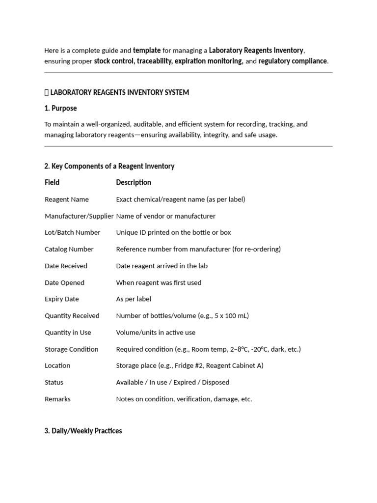 Laboratory Reagent Inventory Guide | PDF | Inventory | Laboratories