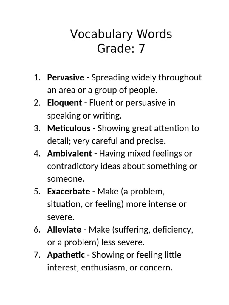 Vocabulary Words (Grade-7) | PDF