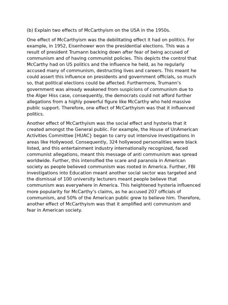 Effects of McCarthyism in the 1950s | PDF