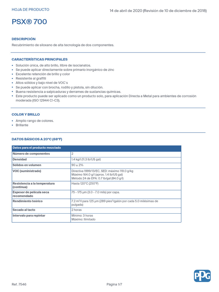 PSX-700 Ficha Técnica | PDF | Materiales | Materiales de construcción