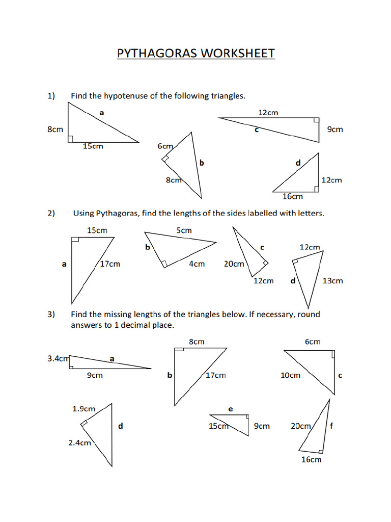 Pythagoras Worksheet | PDF