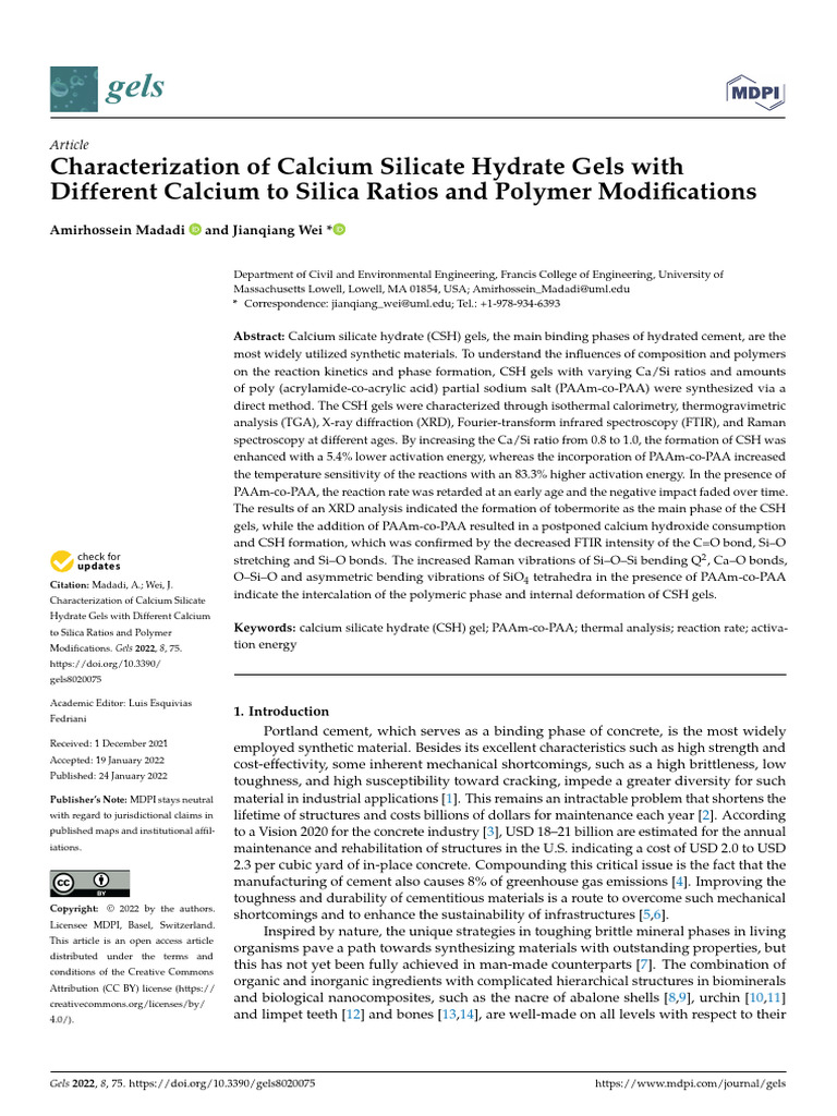 (2022) Characterization of Calcium Silicate Hydrate Gels With Different ...