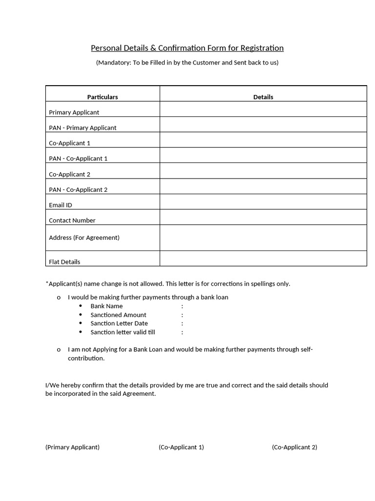 Registration Confirmation Form | PDF