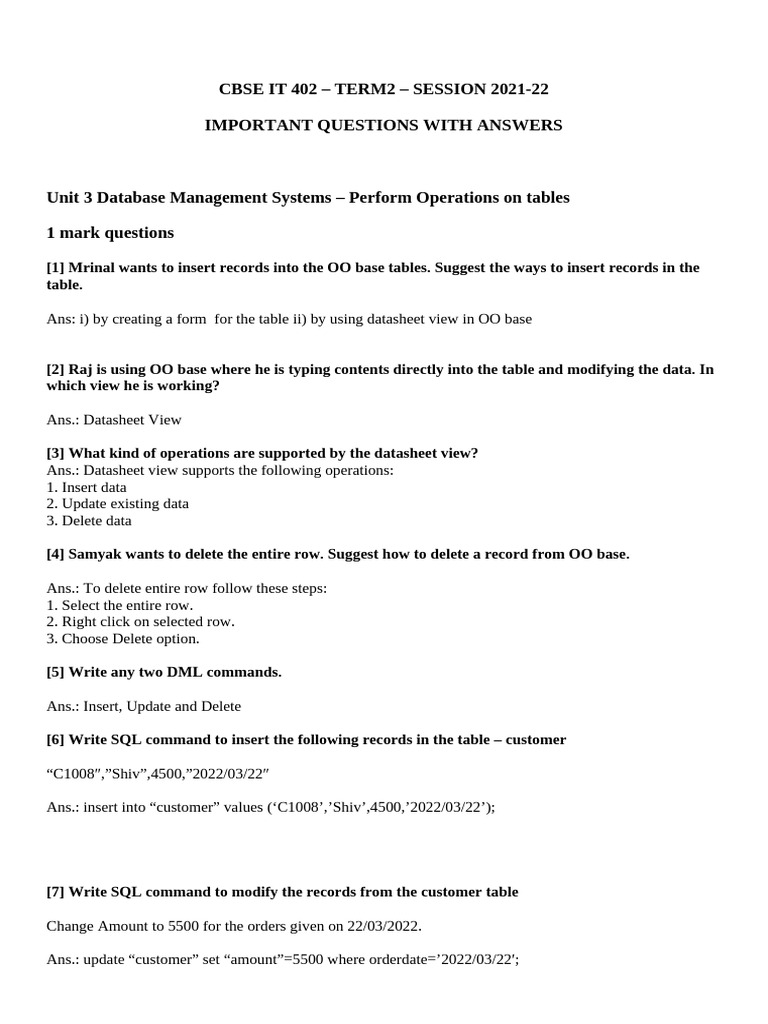 CBSE IT 4000000002-Term2 | PDF | Sql | Databases