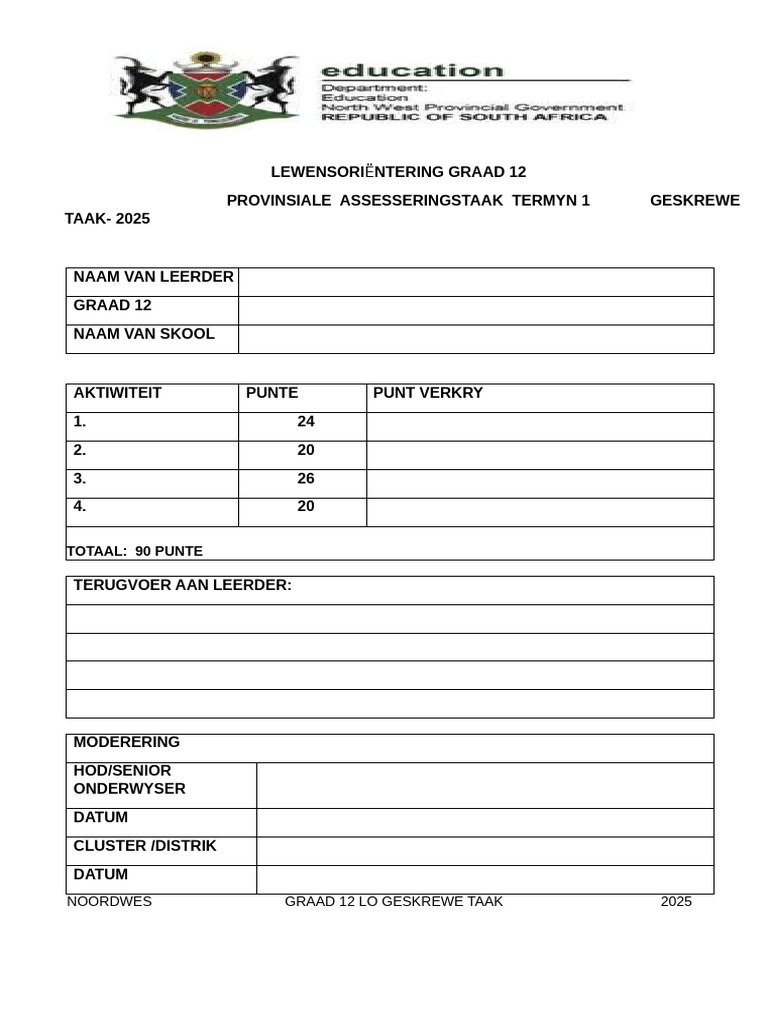Graad 12 SBA TAAK | PDF