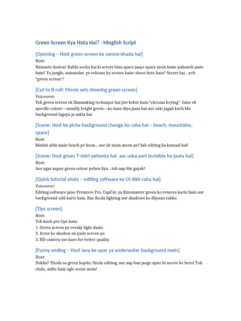 Green Screen Hinglish Script | PDF