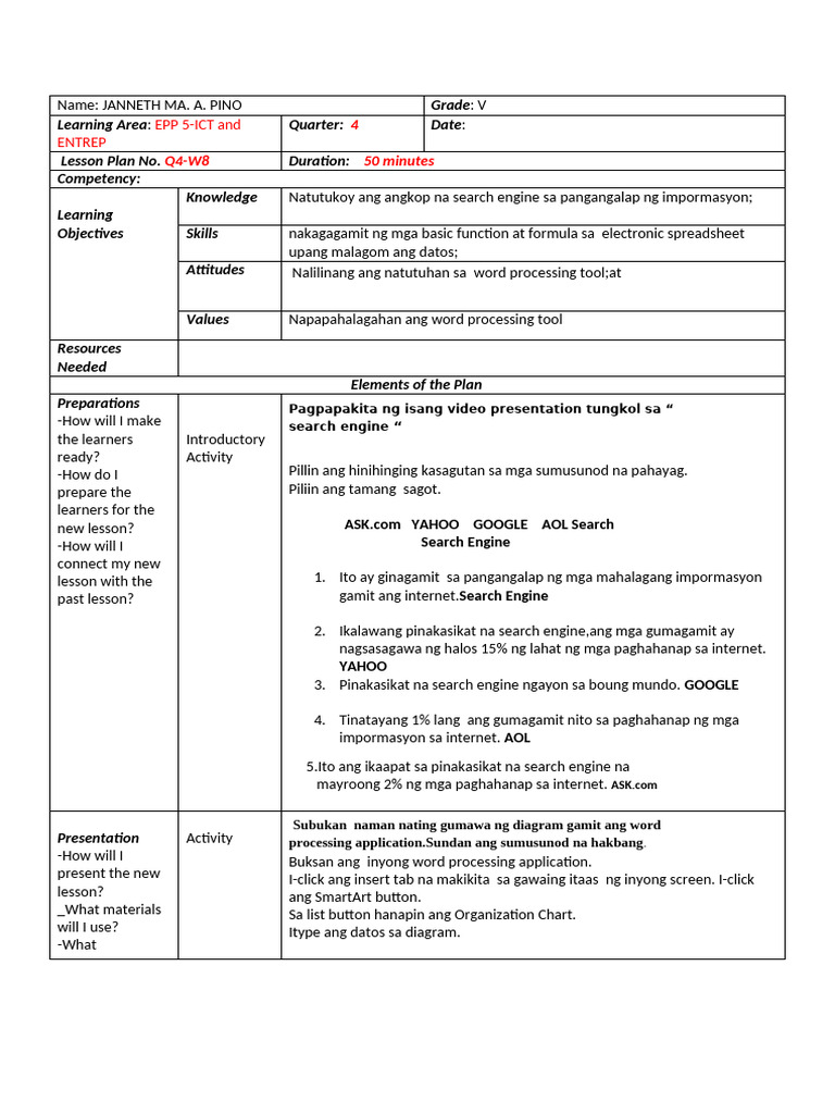 Epp 5 Ict Week 8 LP | PDF