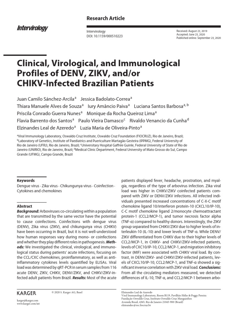 Clinical, Virological Profiles of DENV, ZIKV | PDF | Zika Virus | Zika ...