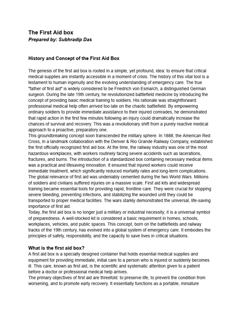 First Aid Box: History and Essentials | PDF | First Aid | Bleeding