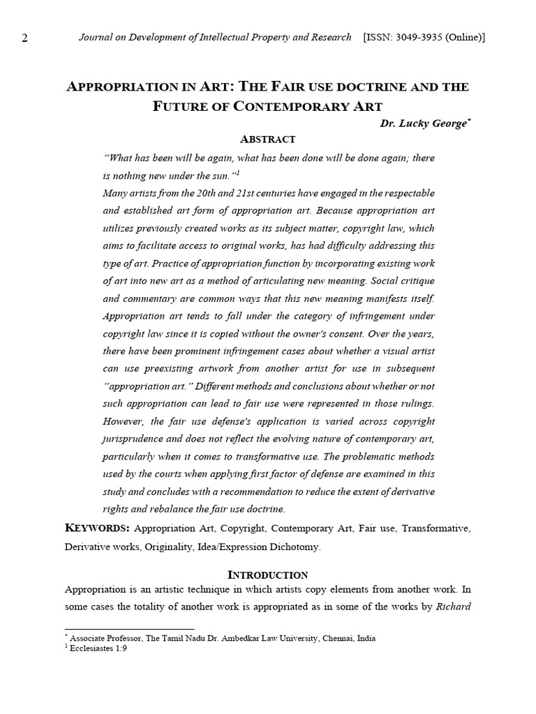 Appropriation in Art The Fair Use Doctrine and The | PDF | Fair Use ...