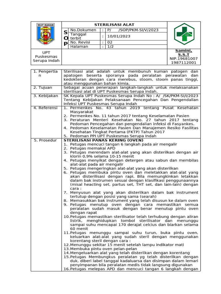 Sop Sterilisasi Alat | PDF
