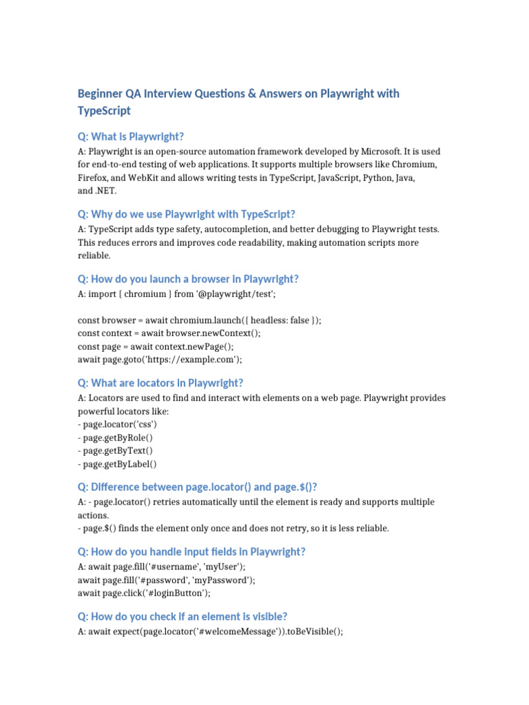 Playwright QA with TypeScript Guide | PDF | Software Engineering ...