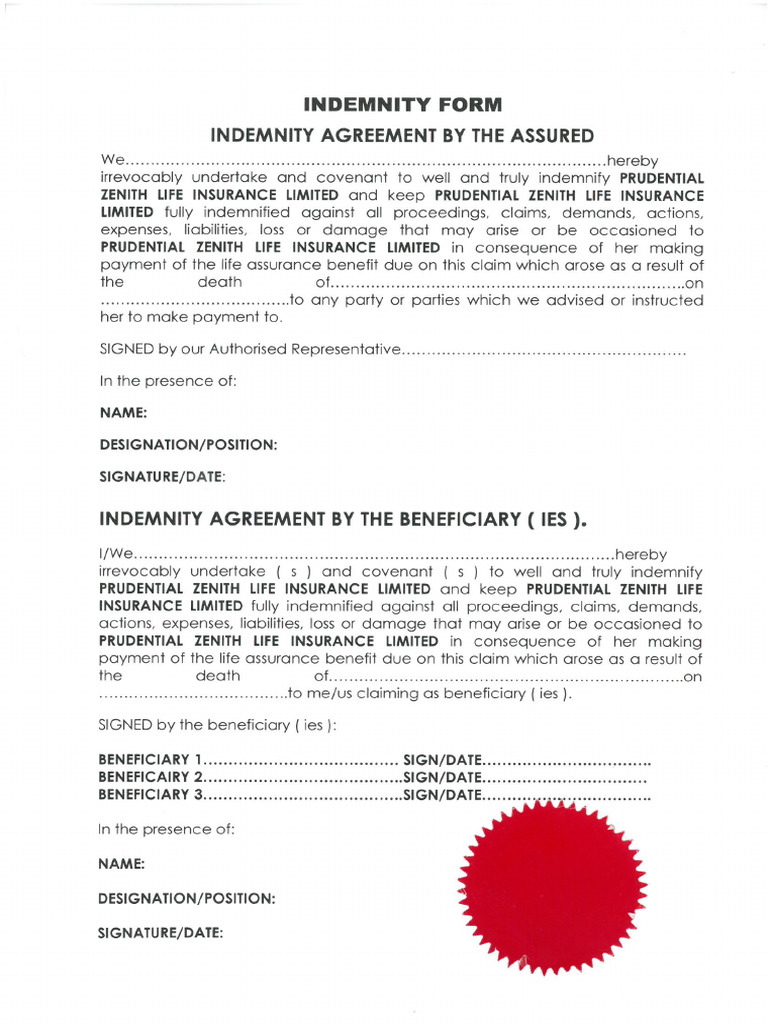 Indemnity Form (Updated) | PDF