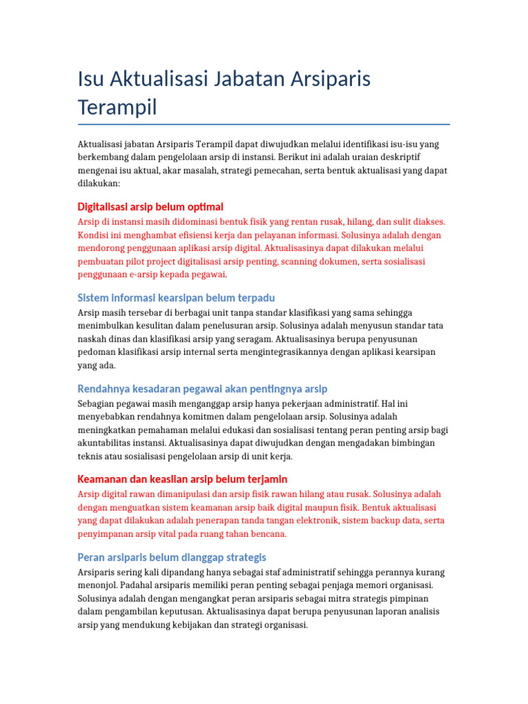 Narasi Isu Aktualisasi Arsiparis Terampil | PDF