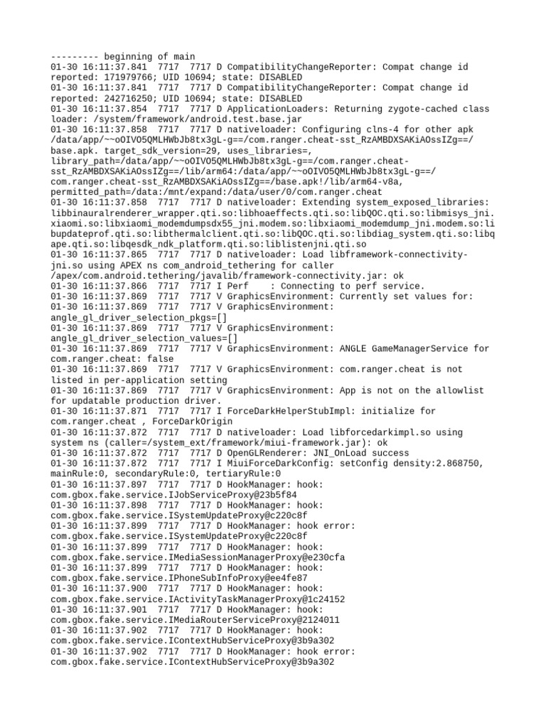 Com - Ranger.cheat Logcat | PDF | Computer Architecture | Operating System Technology