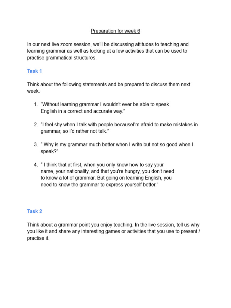 Week 6 Grammar Teaching Preparation | PDF