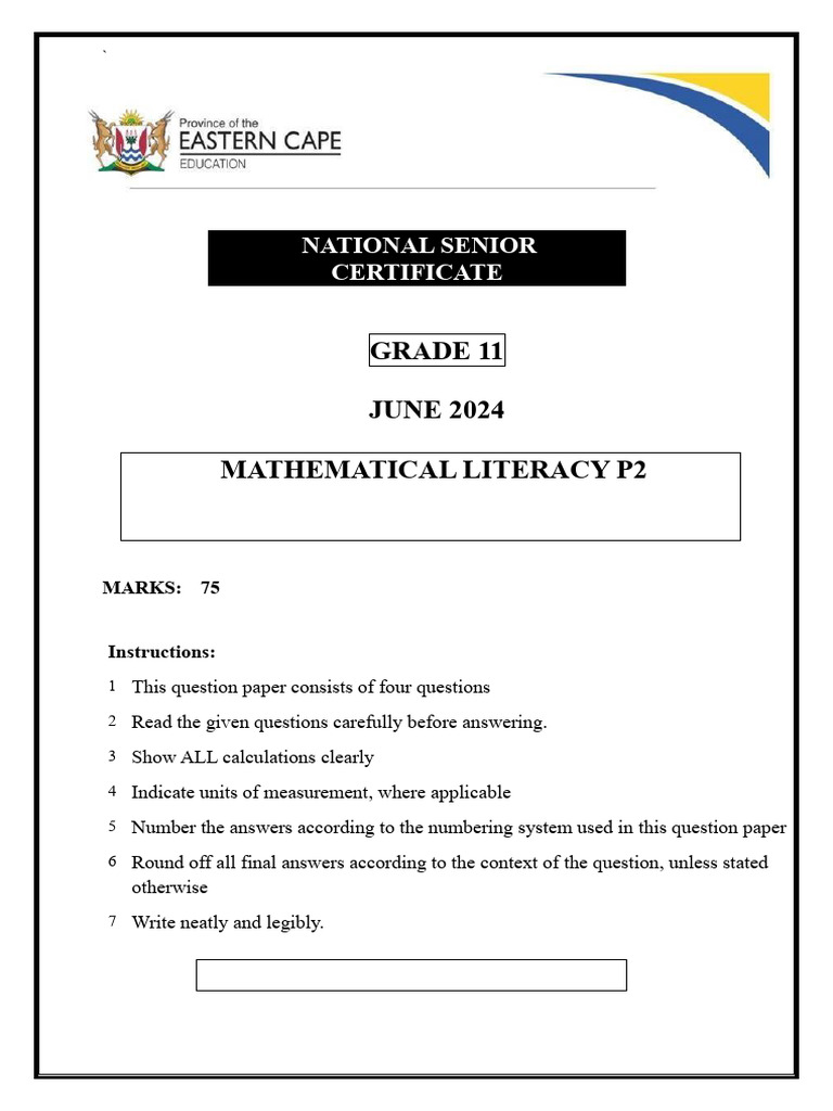 Maths Lit GR 11 June Exam Paper 2 | PDF | Tablespoon