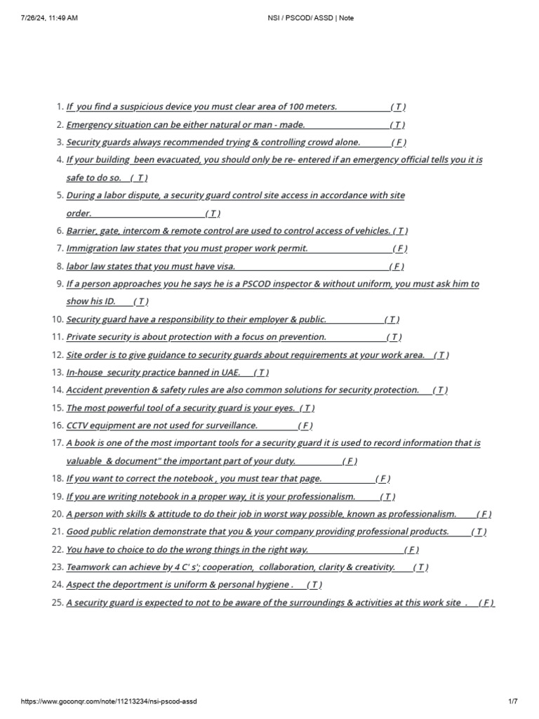 Nsi _ Pscod_ Assd _ Note | PDF | Security Guard | Emergency