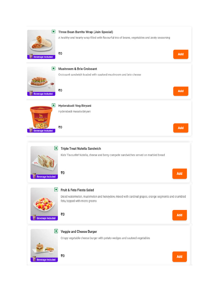 Akasa Veg Meal Option | PDF
