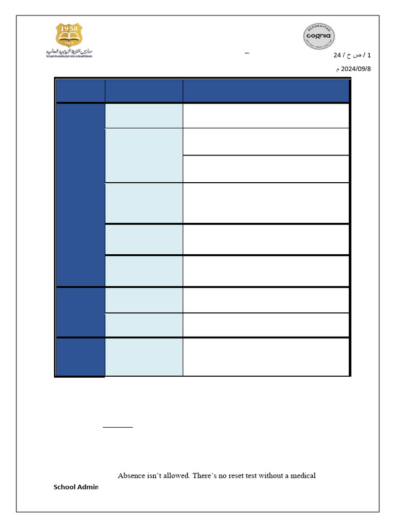 Grade 6 Mid-T1 Test Schedule 3 | PDF