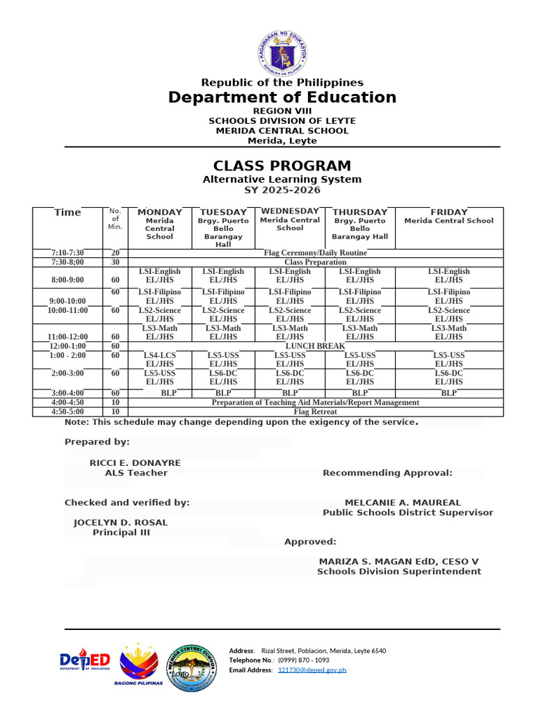 Donayre Classprogram New Template Qms | PDF