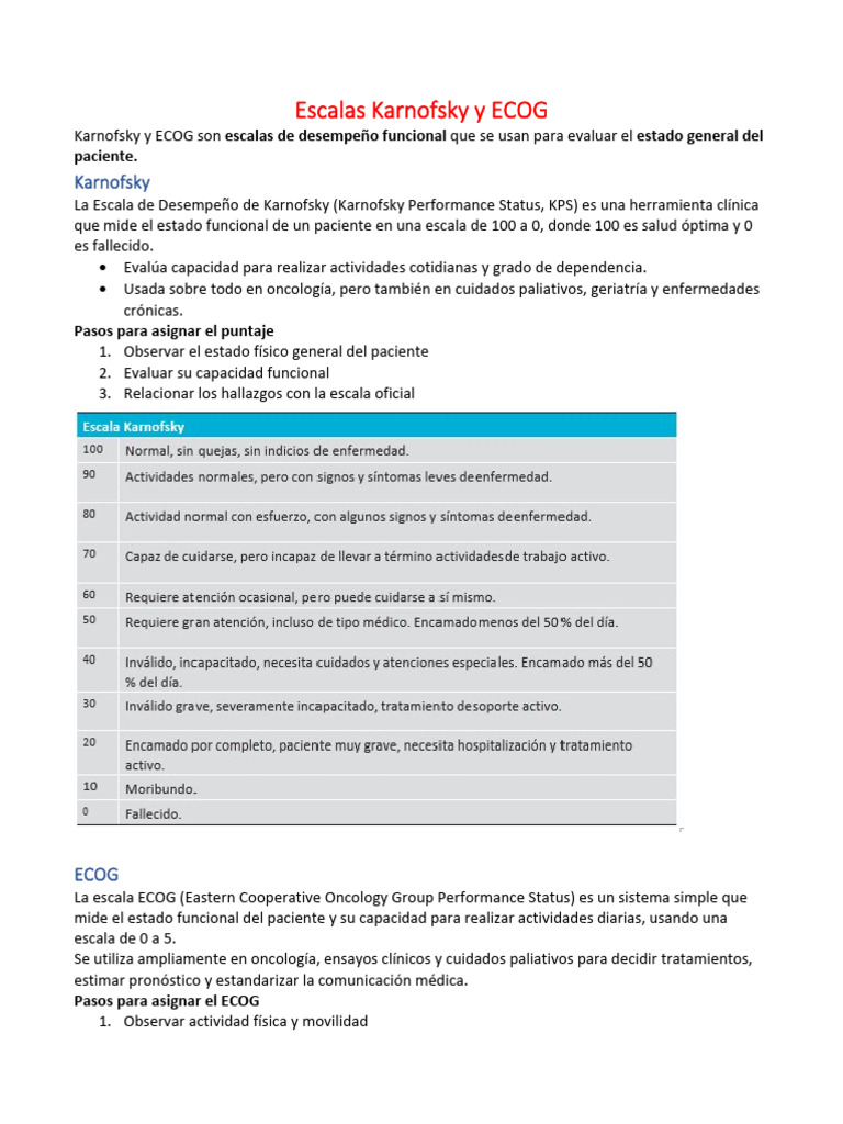 Escalas Karnofsky y ECOG | PDF