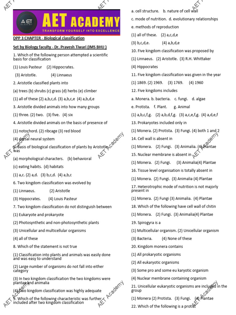 Biological Classification Quiz Questions | PDF | Protozoa | Fungus