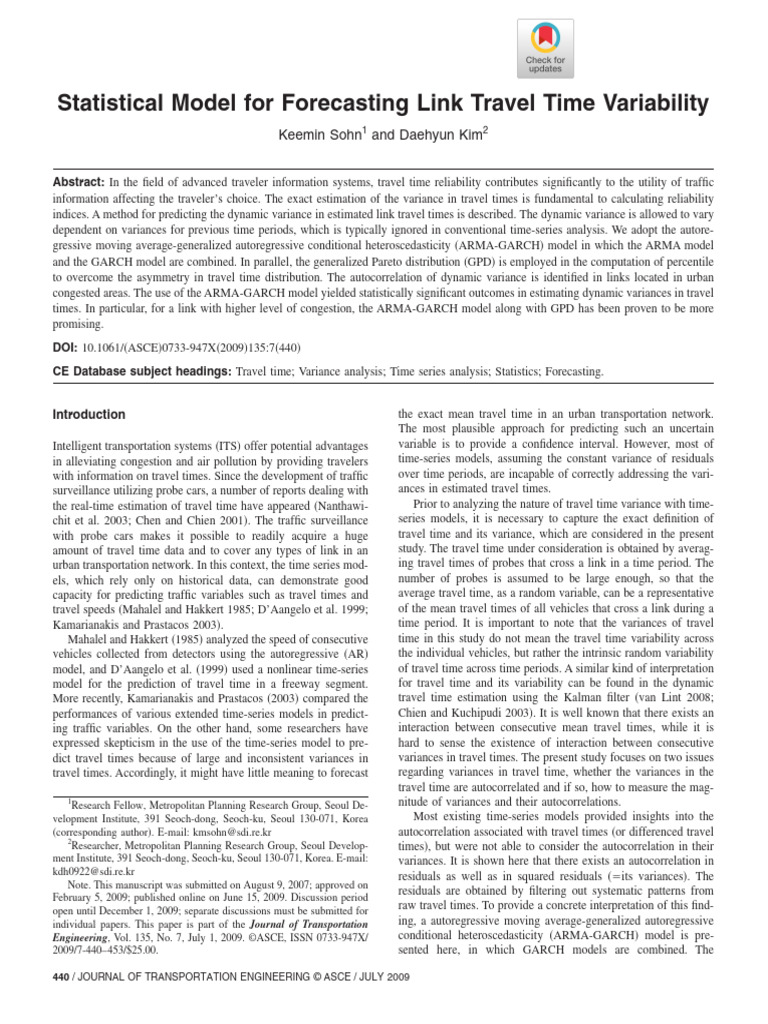 Forecasting Travel Time Variability Model | PDF | Time Series | Errors ...