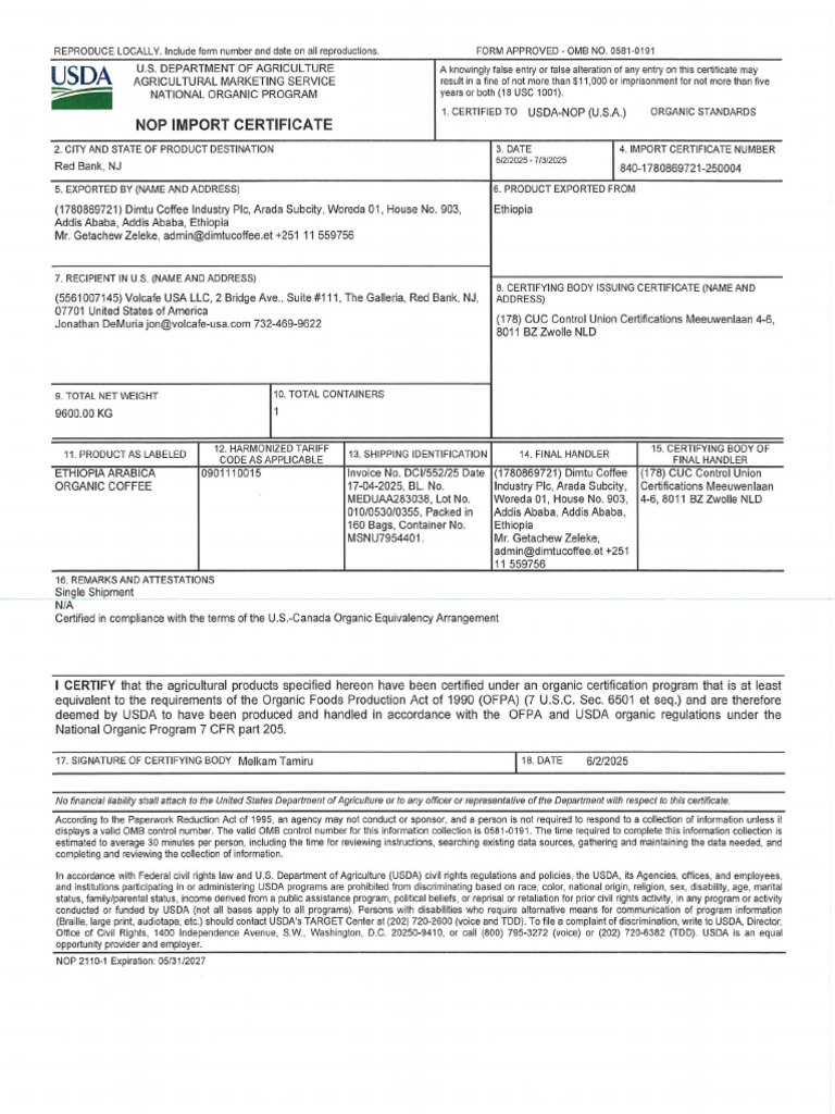 ETU25 Price and Organic Certs, Part 2 | PDF