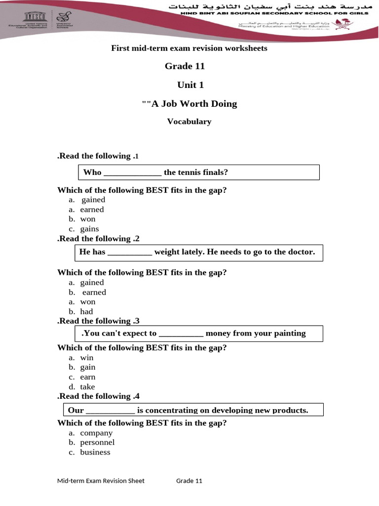 Grade 11 Mid-Term Exam Revision Guide | PDF | Telephone