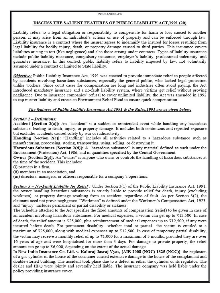 Overview of Public Liability Act, 1991 | PDF | Legal Liability ...