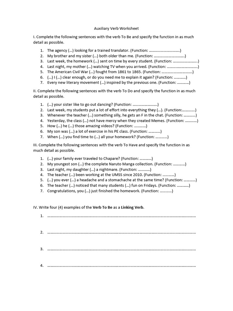 Auxiliary Verb Practice Worksheet | PDF | Semantic Units | Linguistic ...